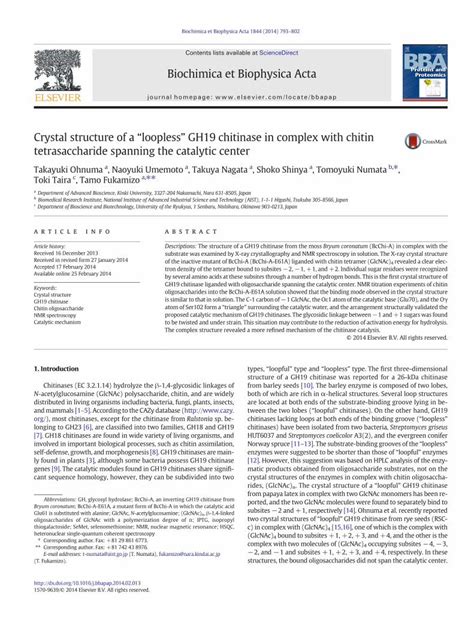 Pdf Crystal Structure Of A Loopless” Gh19 Chitinase In Complex With