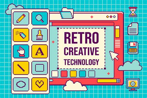 크리에이티브 앱의 레트로 사용자 인터페이스 창 상자와 폴더가 있는 데스크탑 Pc 요소 재미있는 기술 일러스트레이션입니다 트렌디한