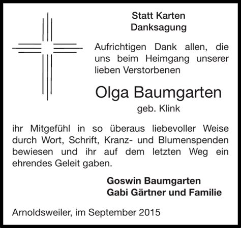 Traueranzeigen Von Olga Baumgarten Aachen Gedenkt