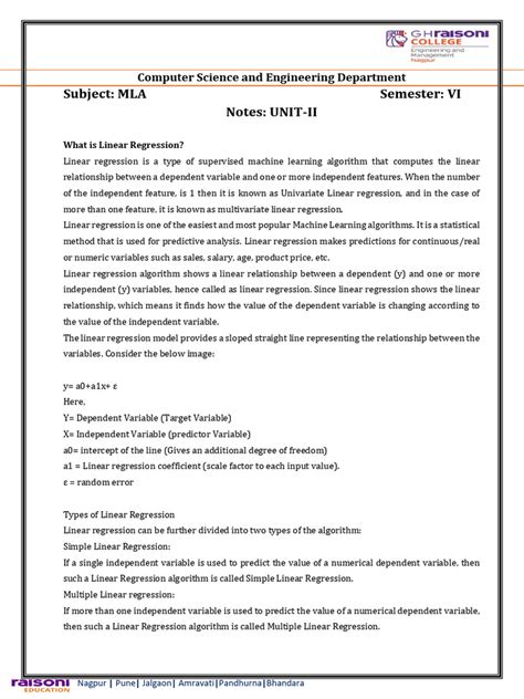 MLA_Unit-II | PDF | Linear Regression | Dependent And Independent Variables