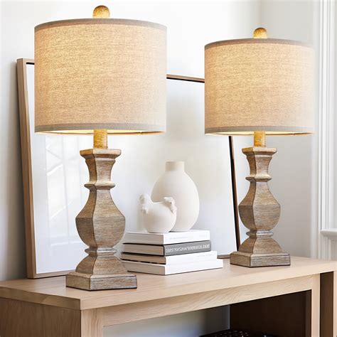Oneach 20 5 Rustic Farmhouse Table Lamps Set Of 2 Resin With Linen