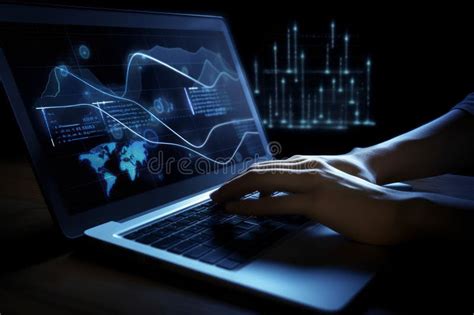 Graph Hands On Laptop Review Generate Ai Stock Illustration