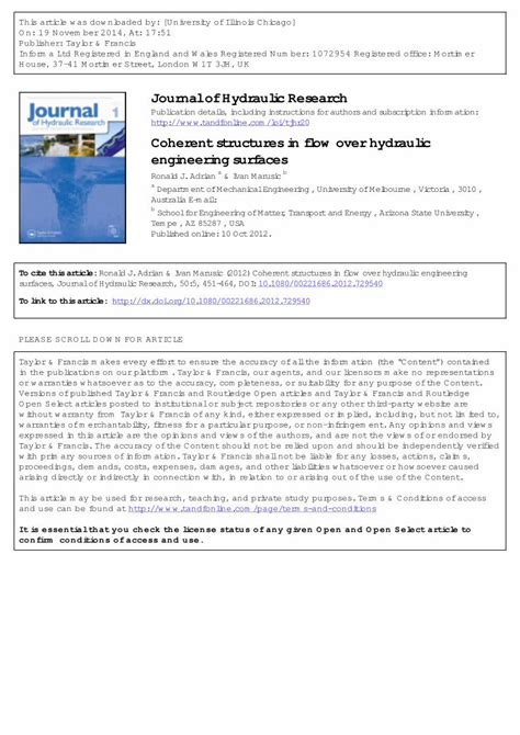 Pdf Coherent Structures In Flow Over Hydraulic Engineering Surfaces