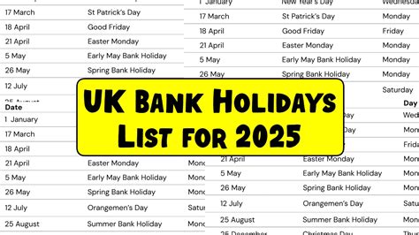 Uk Bank Holidays List For 2025 In England Wales Scotland And Northern Ireland
