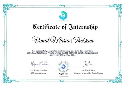 Vimal Thekkan On Linkedin Datascience Internship Learning