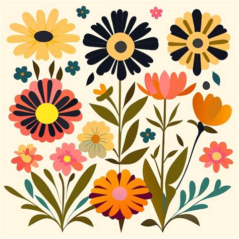 Красочные цветы на белом фоне векторная иллюстрация Премиум векторы