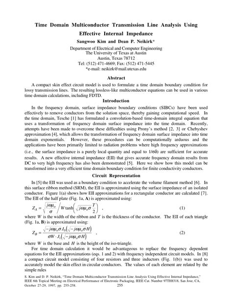 Pdf Fdtd Time Domain Multiconductor Transmission Line Analysis Using Effective Internal Impedance