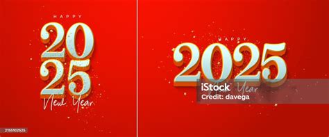 새해 복 많이 받으세요 디자인 2025 빨간색 배경에 3d 스크립트 번호가 있습니다 포스터 배너 달력 및 인사말을 위한 프리미엄 벡터 디자인 0명에 대한 스톡 벡터 아트 및