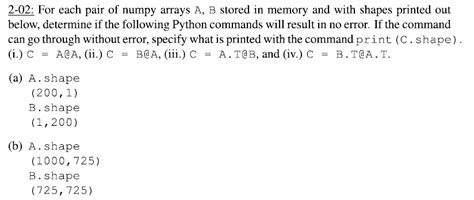 Solved 2 02 For Each Pair Of Numpy Arrays Ab Stored In