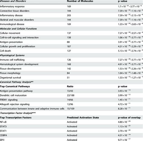 Ingenuity Pathway Analysis Summary Functional Analysis Of A Network Download Table