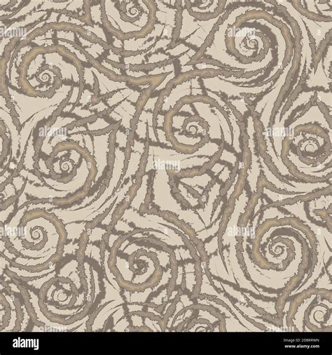 Brown Smooth Lines Corners And Spirals With Torn Edges On A Beige Background Vector Seamless