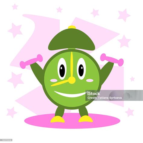 재미있는 시계 알람 시계는 스포츠에 간다 건강한 라이프 스타일의 개념 운동하거나 체중 감량 시간 플랫 스타일로 벡터 그림 개념에 대한 스톡 벡터 아트 및 기타 이미지