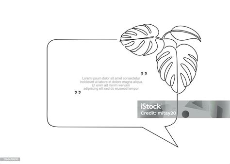 몬스테라 잎과 말풍선의 연속 한 선 그리기 흰색 배경에 유행 한 라인 아트 벡터입니다 벡터 일러스트 레이 션입니다 0명에 대한