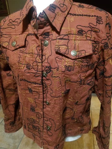 Ruby Red Eclectic Burnt Orange Denim Jacket With Embr Gem