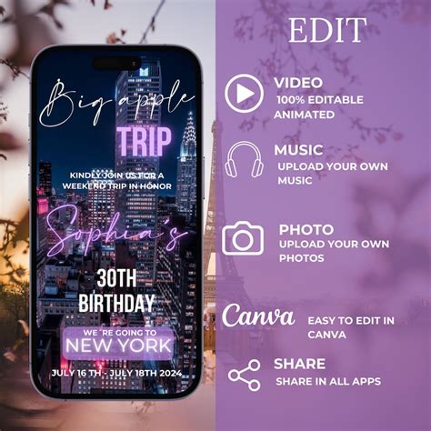 Girls Trip New York Themed Digital Birthday Weekend Invitation