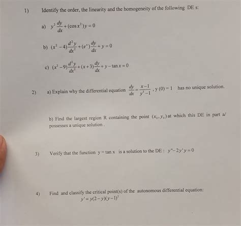 Solved 1 Identify The Order The Linearity And The