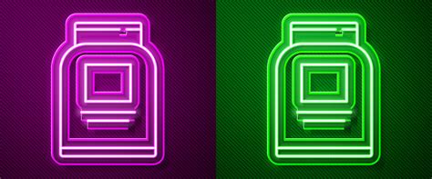 빛나는 네온 라인 스포츠 영양 보디 빌딩 단백질 파워 드 링크와 보라색과 녹색 배경에 고립 된 음식 아이콘 벡터 건강한 생활방식에 대한 스톡 벡터 아트 및 기타 이미지