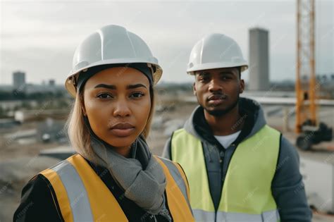 Premium Ai Image Portrait Diversity Male And Female Engineer Work Together On Roof Top Of Site