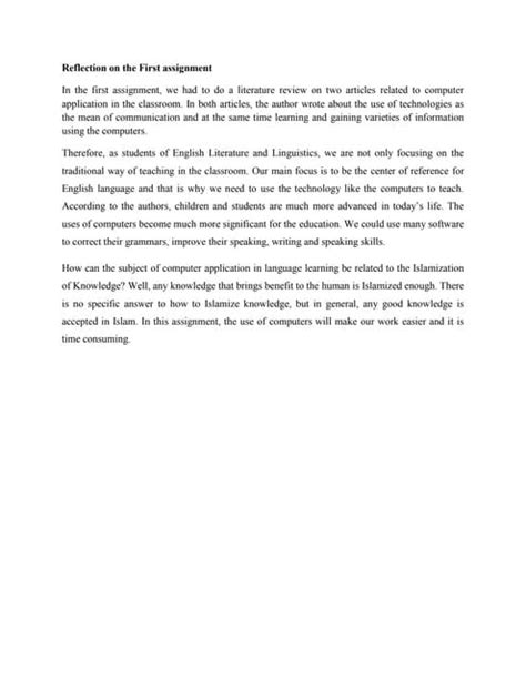 Reflection On The First Assignment Docx