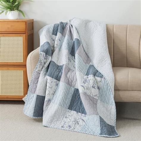 Slpr Sweet Dreams Cotton Patchwork Quilted Throw 127 X 152 Cm Blue Lap Quilt For Couch And