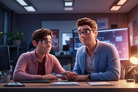 Premium Photo Young Programmer At Computer And Boss Chief Talking In