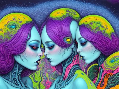 Premium AI Image Expressive Painting By Francesca Sundsten Of Two Bizarre Psychedelic Femme