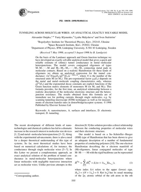 Pdf Tunneling Across Molecular Wires An Analytical Exactly Solvable