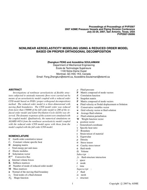 PDF Nonlinear Aeroelasticity Modeling Using A Reduced Order Model Based On Proper Orthogonal