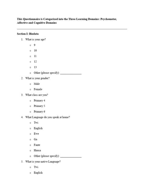 Project Questionnaire Pdf