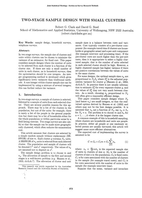 Pdf Two Stage Sample Design With Small Clusters