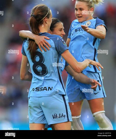 Manchester Citys Jill Scott Left Celebrates Scoring Her Sides