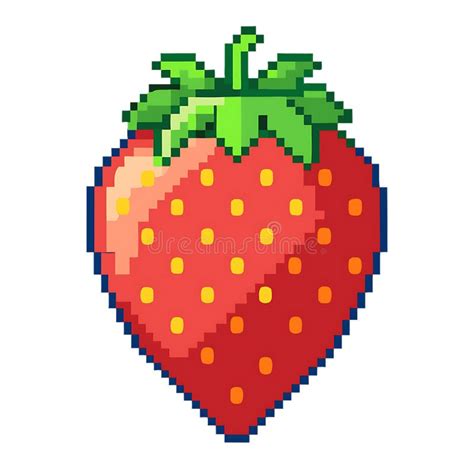 Bright Pixel Art Strawberry With Green Leaves Stock Illustration