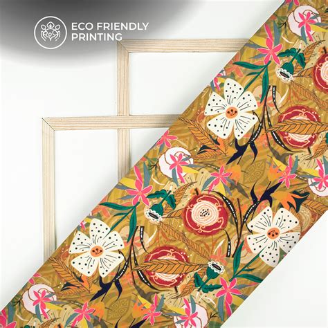 Vintage Abstract Floral Digital Print Muslin Fabric Fabcurate