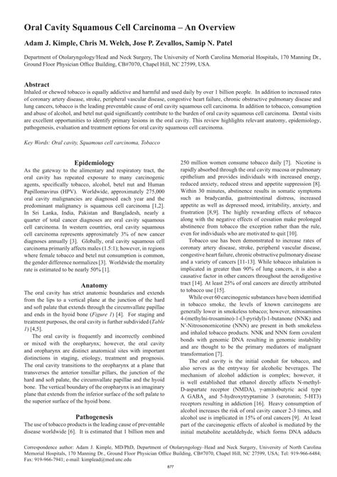 Pdf Oral Cavity Squamous Cell Carcinoma An Overview