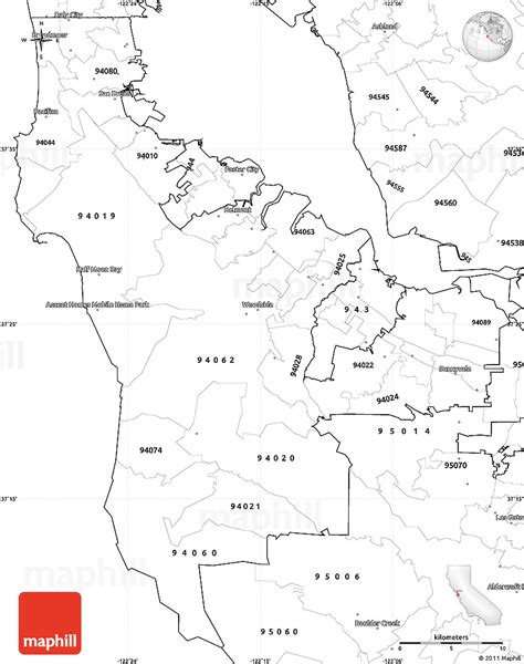 Blank Simple Map Of Zip Codes Starting With 940