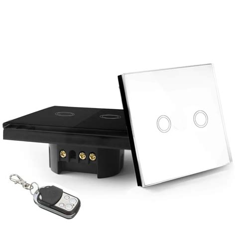 EU Standard 2 Gang 1 Way Remote Control Touch Switch Remote Wall Light Switch With Cystal Glass