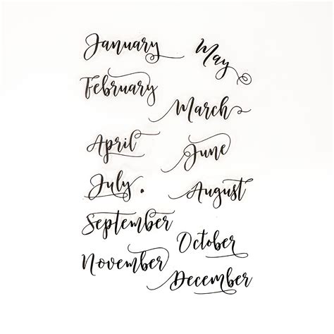 Cursive Months Stamp Weekday Journal Stamps Planner Stamps Calendar