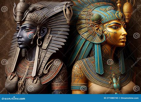 Beautiful Egyption Style Sculptures Ai Generated Illustration Stock