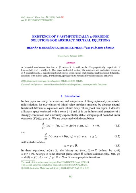 Pdf Existence Of S Asymptotically ω Periodic Solutions For Abstract Neutral Equations