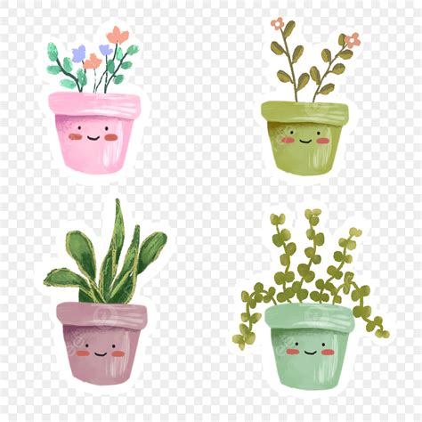 귀여운 일러스트 식물 스티커 세트 그림 메모 집 스티커 식물 집 식물 Png 일러스트 및 Psd 이미지 무료 다운로드 Pngtree