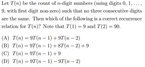 combinatorics find the recurrence relation to find the count of n