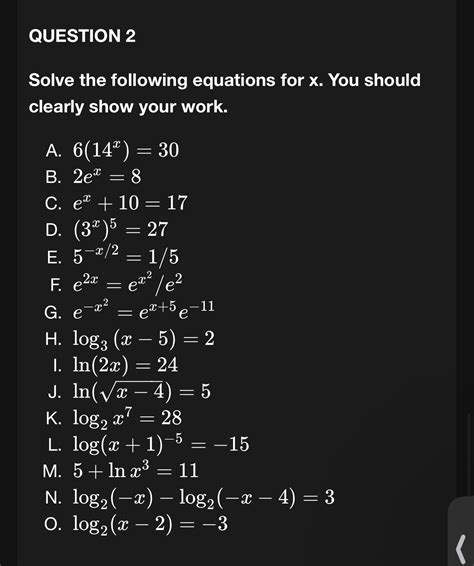 solved question 2solve the following equations for x ﻿you