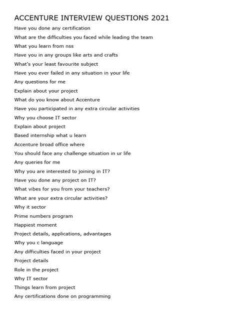 Accenture Interview Questions Pdf