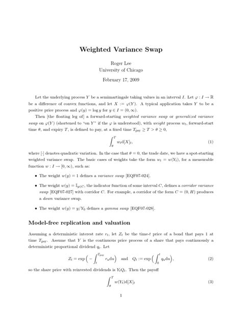 Weighted Variance Swap Pdf Swap Finance Variance