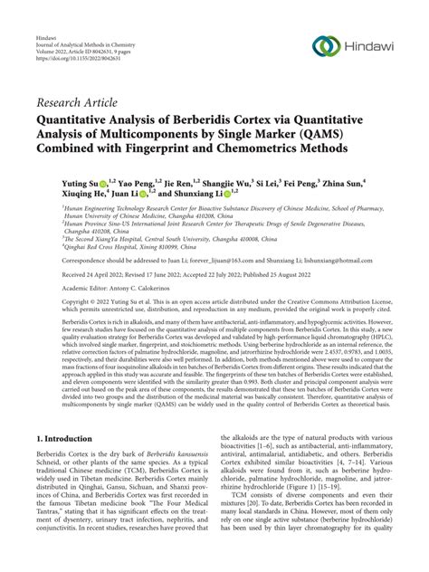 Pdf Quantitative Analysis Of Berberidis Cortex Via Quantitative