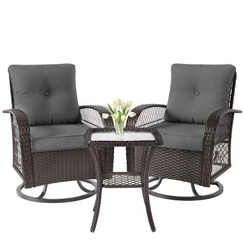 Udpatio Outdoor Swivel Rocker Chairs 3 Piece Patio Rocking Chairs With