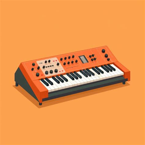 Flat Image Of Synthesizer On Orange Background Simple Vector Image Of A Synthesizer Digital