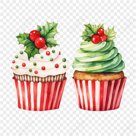 수채화 크리스마스 컵케이크빨간색크림대하다 Png 일러스트 무료 다운로드 Lovepik
