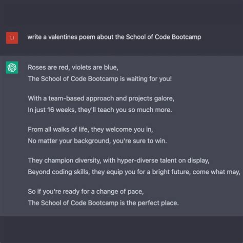 school of code on linkedin valentinesday learntocode chatgpt