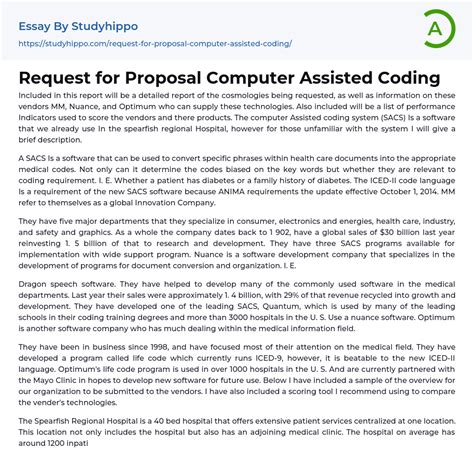 Request For Proposal Computer Assisted Coding Essay Example